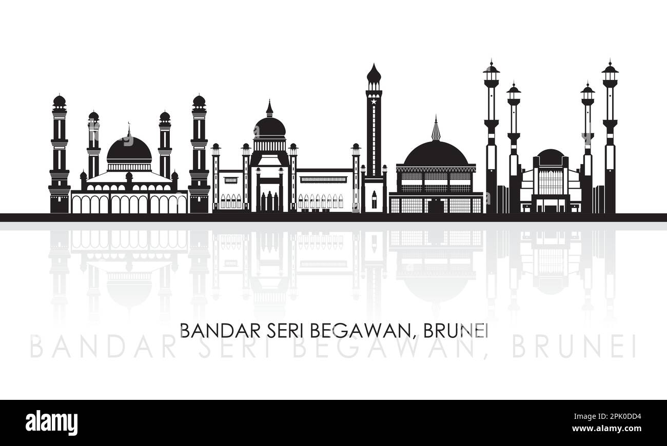 Silhouette Skyline panorama of city of Bandar Seri Begawan, Brunei ...