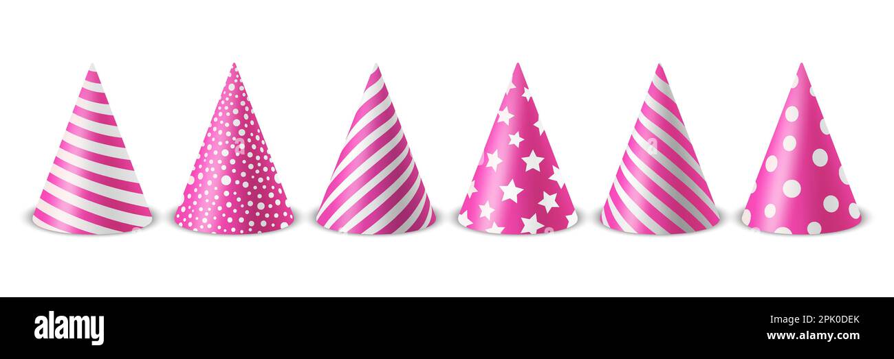 Vector 3d Realistic Pink and White Birthday Party Hat Icon Set Isolated ...