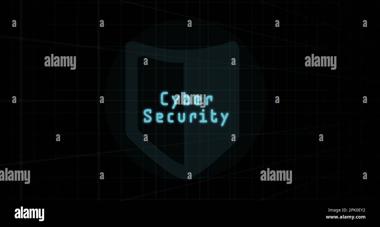 Image of cyber security text over shield on black background Stock ...