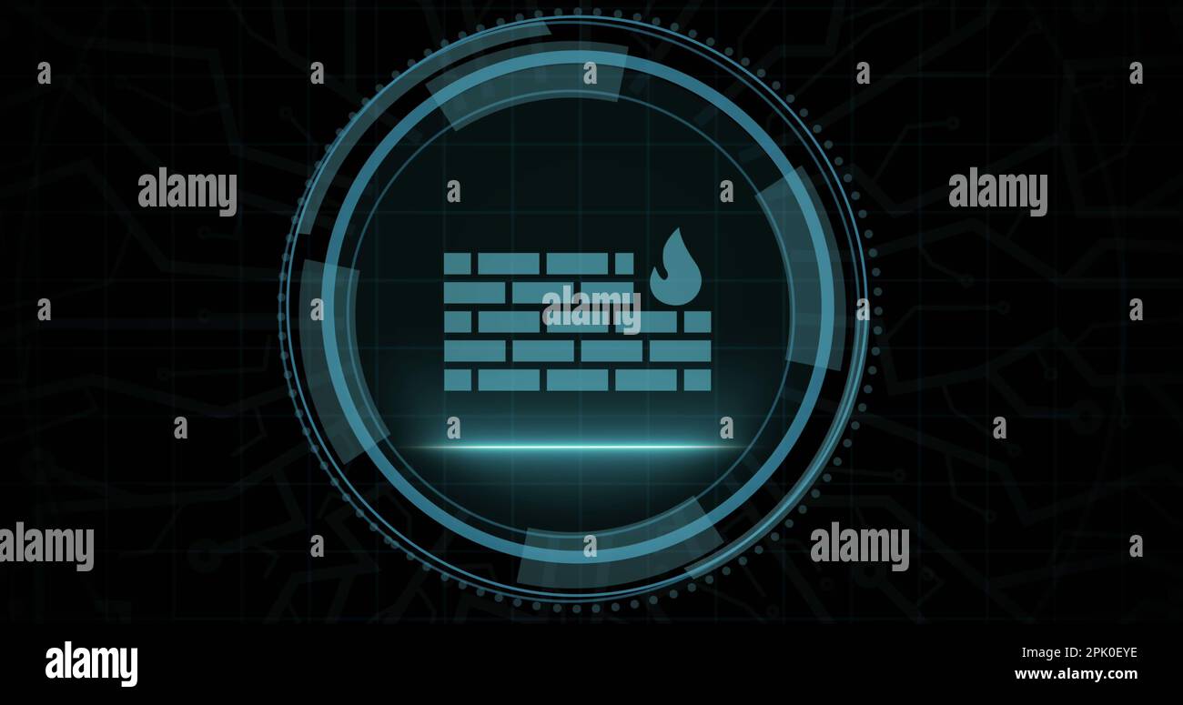 Image of scope scanning and wall with fire over black background Stock ...