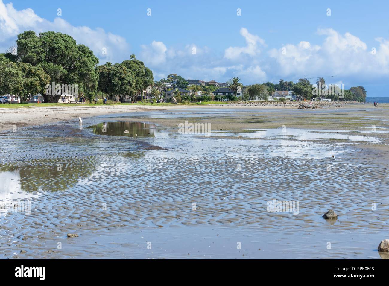Tauranga New Zealand - April 2 2023; Low tide at Kulim Park waterfront ...