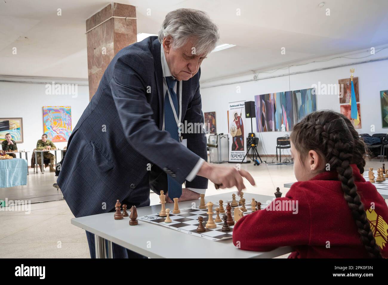 March 29, 2023, Lviv, Ukraine: A child plays chess at a simultaneous ...