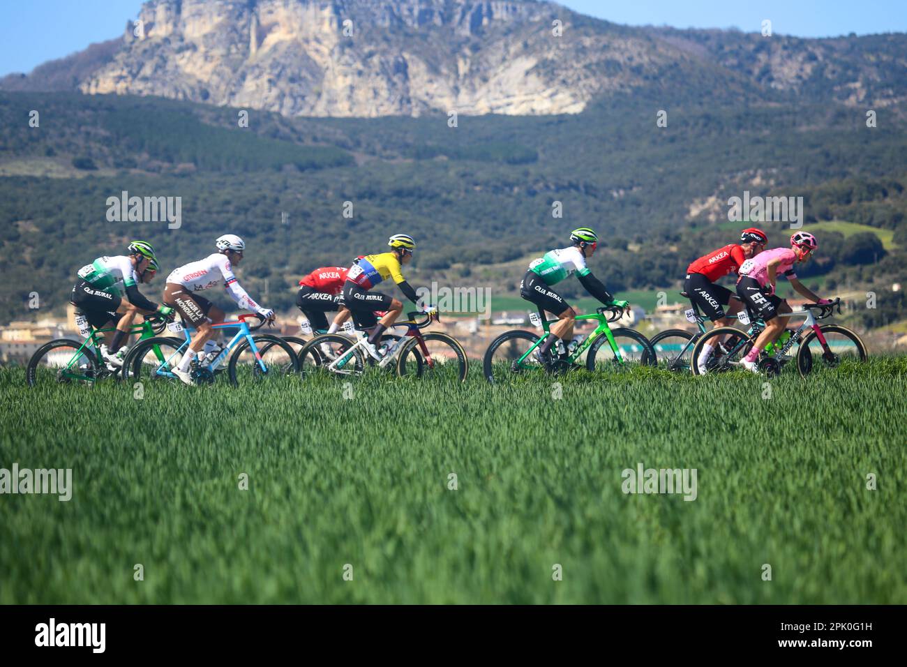 Zabal, Spain, 04th April, 2023: Jorge Arcas (Movistar Team) leading the ...