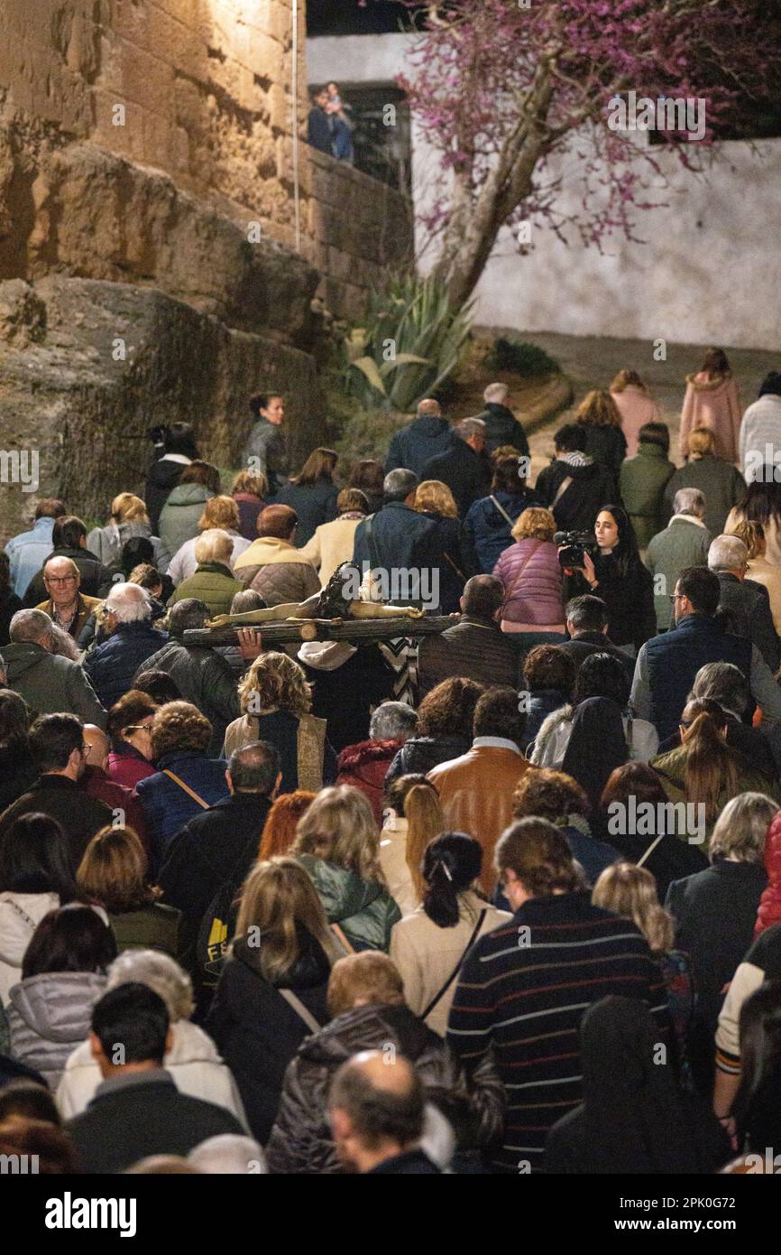 Ronda, Spain. 04th Apr, 2023. Crowds of the Catholic faithful carry a ...