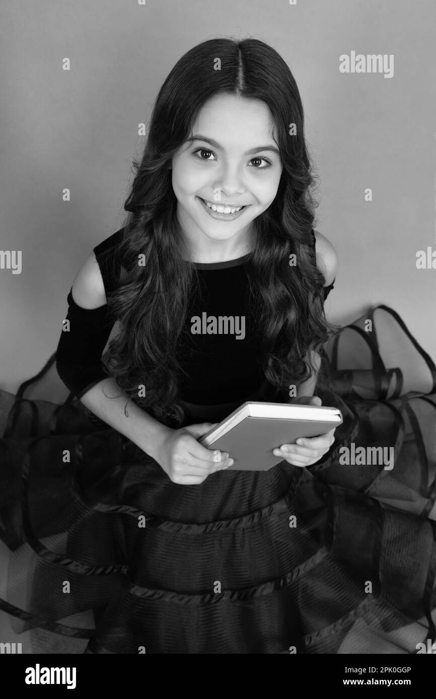 School teenager child girl with book and copybook. Teenager student ...