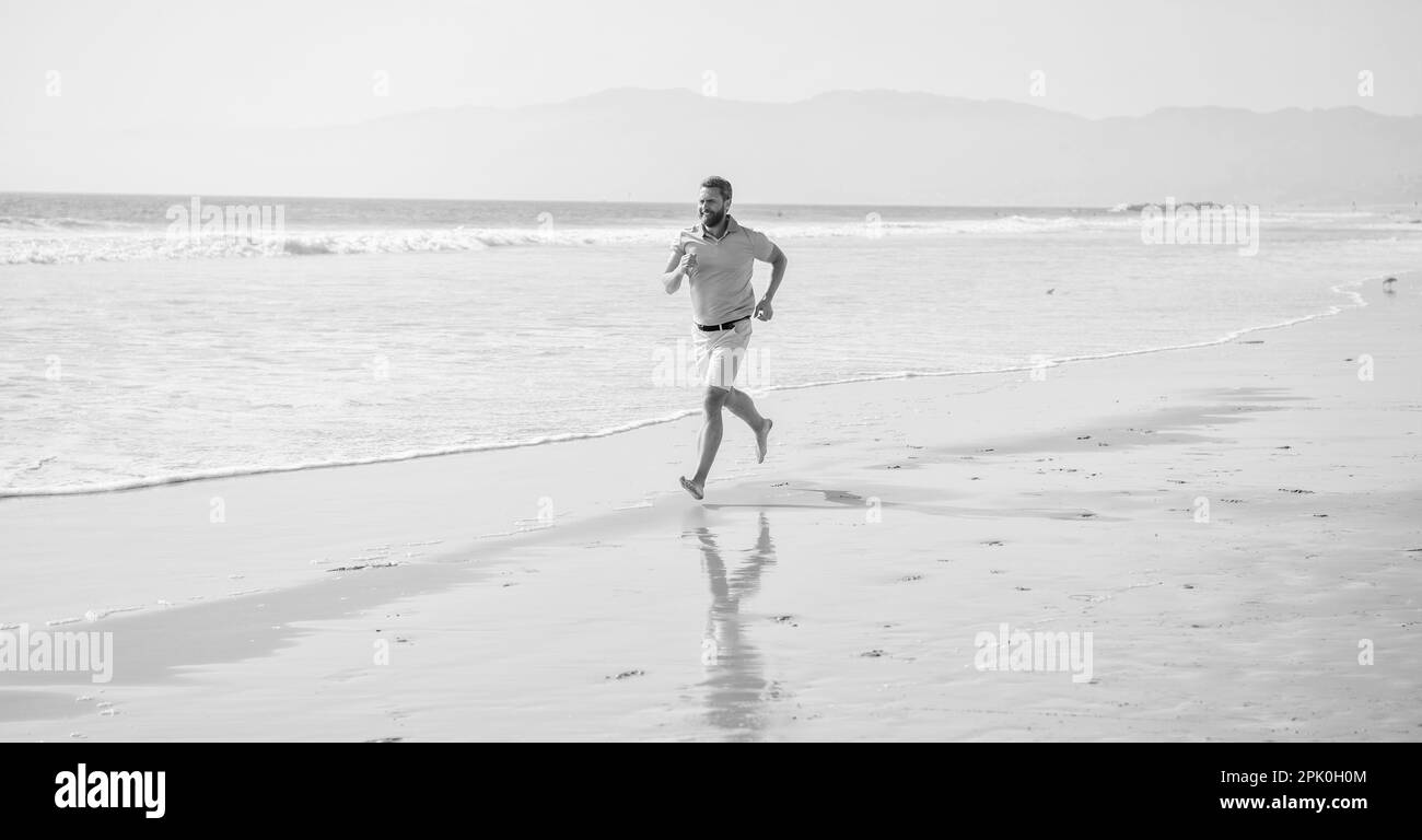 sport athlete run fast to win in sea daytime. morning workout activity ...