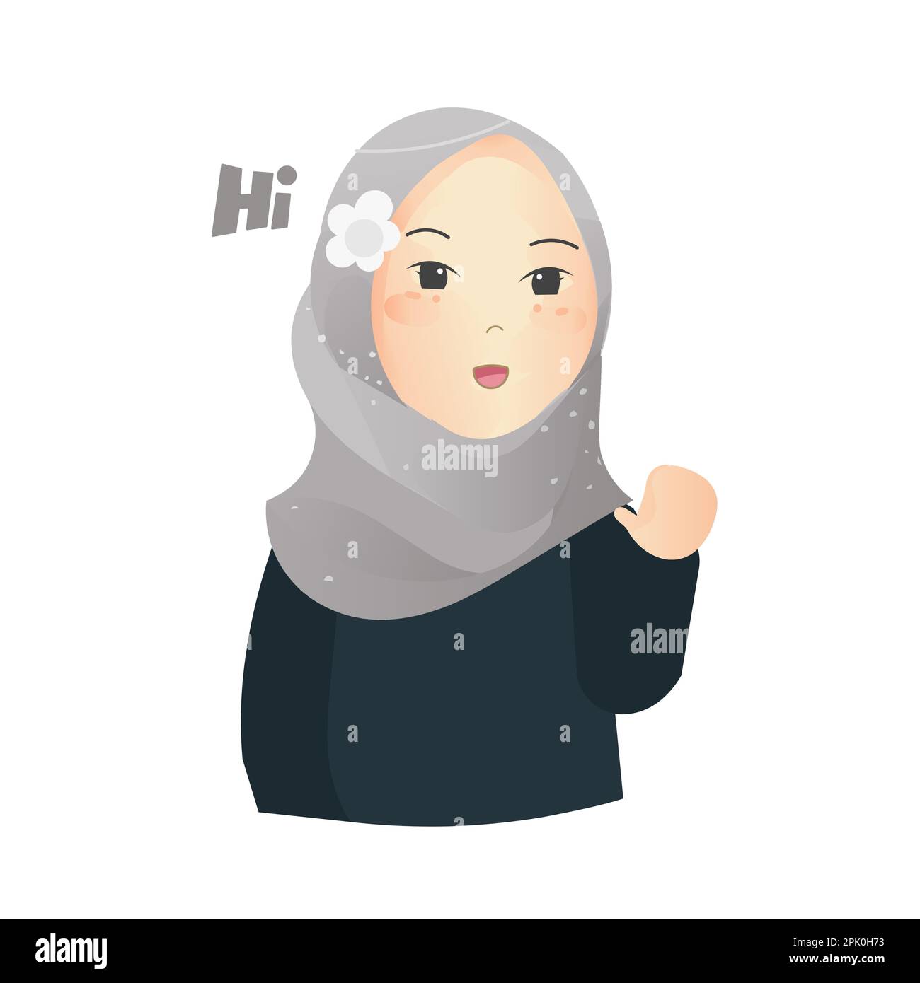 Happy young Muslim woman wearing hijab saying hi vector Illustration ...