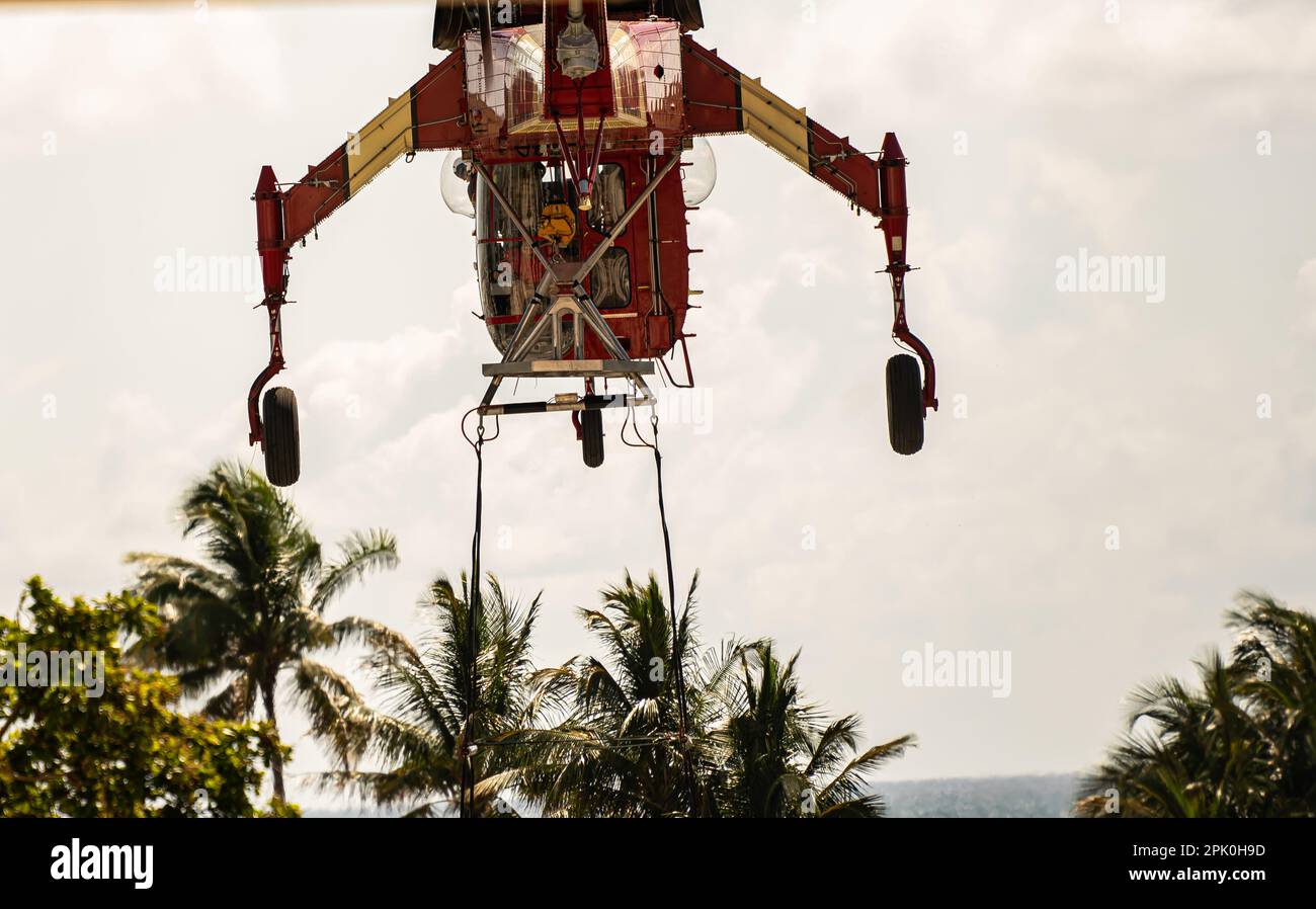 Hallandale Beach, Miami, Florida - April 4, 2023: Helicopter lifting ...