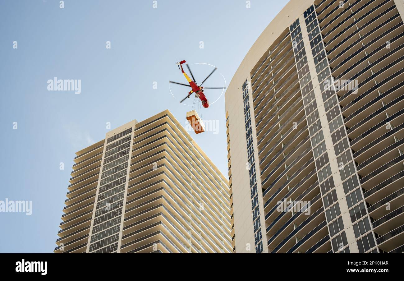 Hallandale Beach, Miami, Florida - April 4, 2023: Helicopter lifting ...