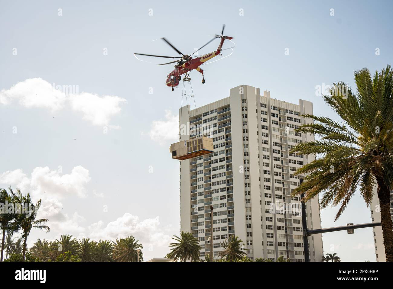 Hallandale Beach, Miami, Florida - April 4, 2023: Helicopter lifting ...
