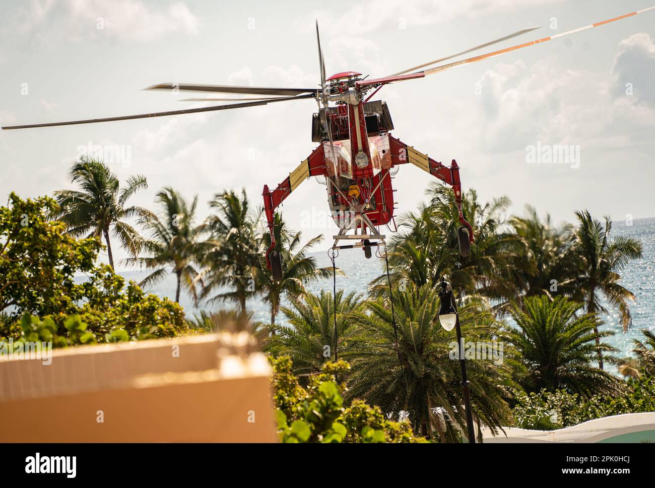 Hallandale Beach, Miami, Florida - April 4, 2023: Helicopter lifting ...