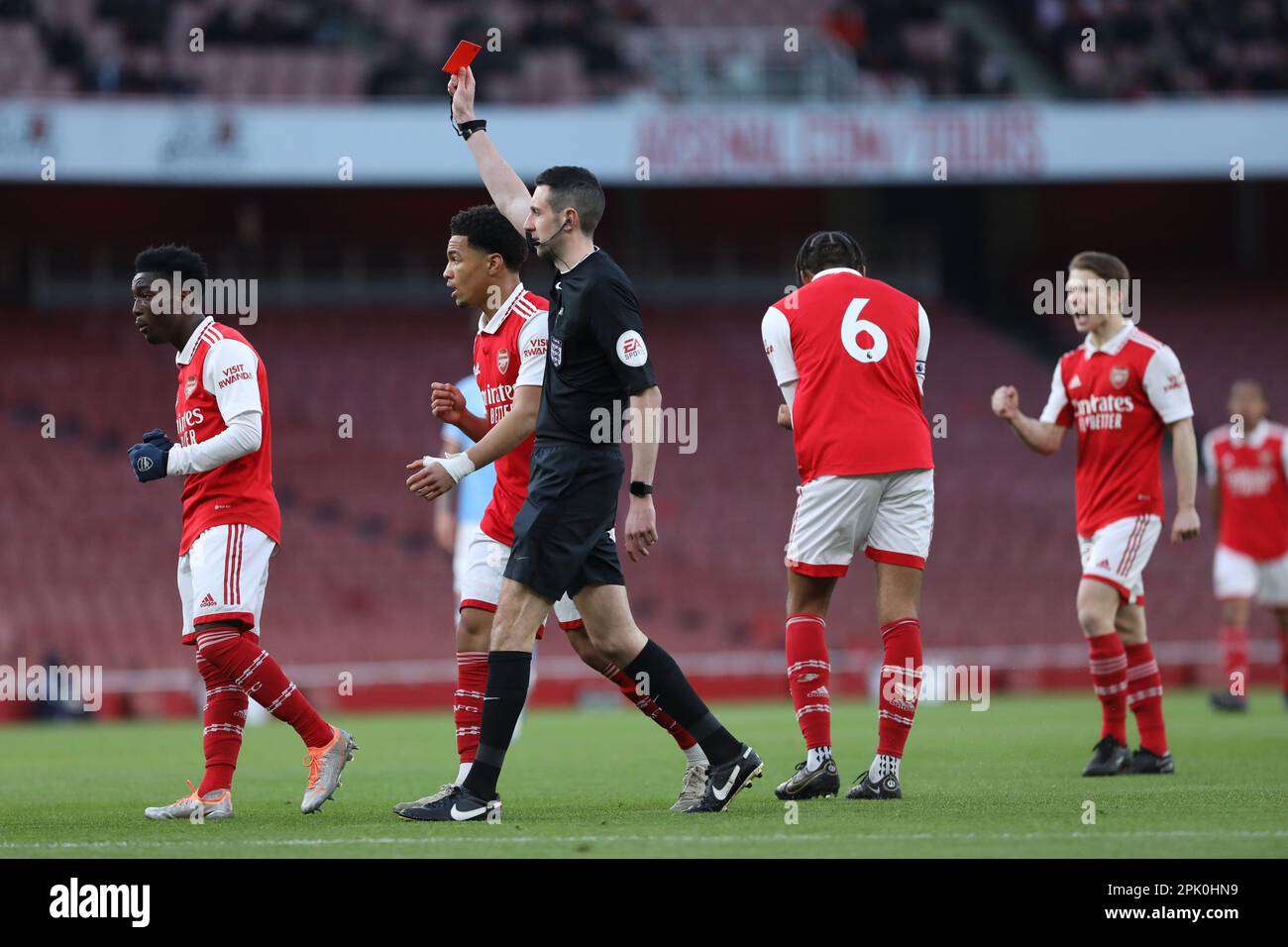 London, UK. 04th Apr, 2023. Referee Tom Reeves shows Lakyle Samuel of ...