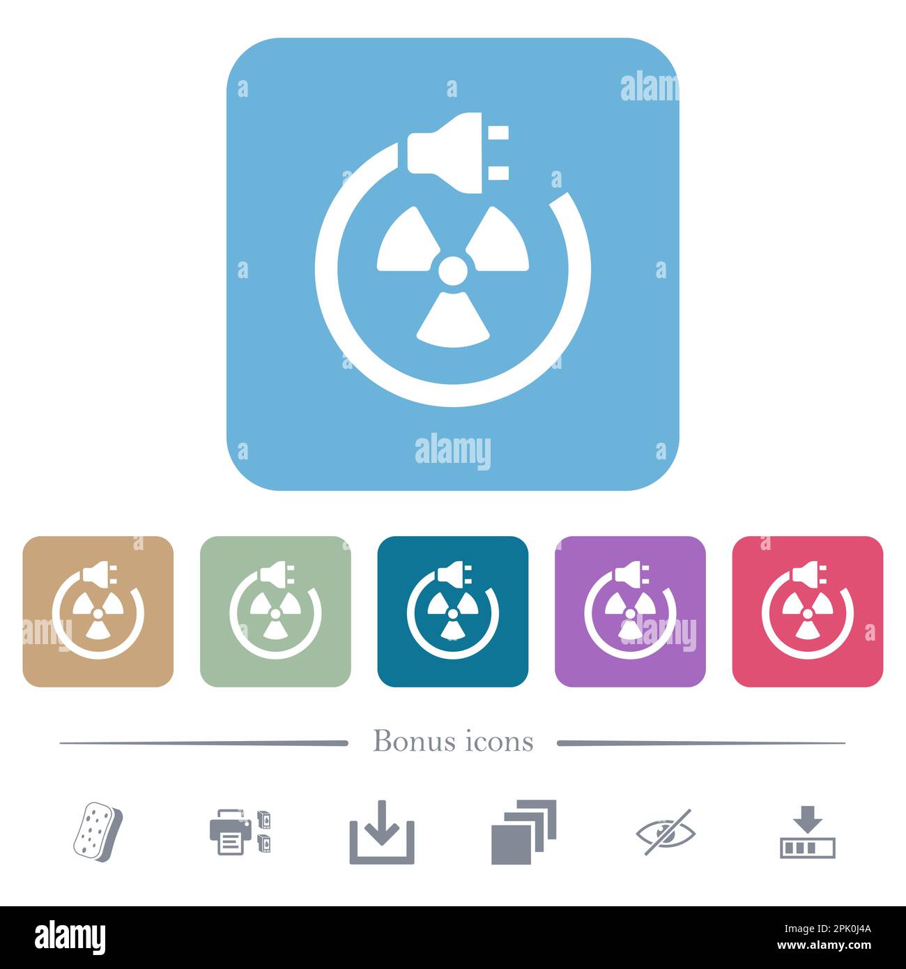 Nuclear energy white flat icons on color rounded square backgrounds. 6 ...