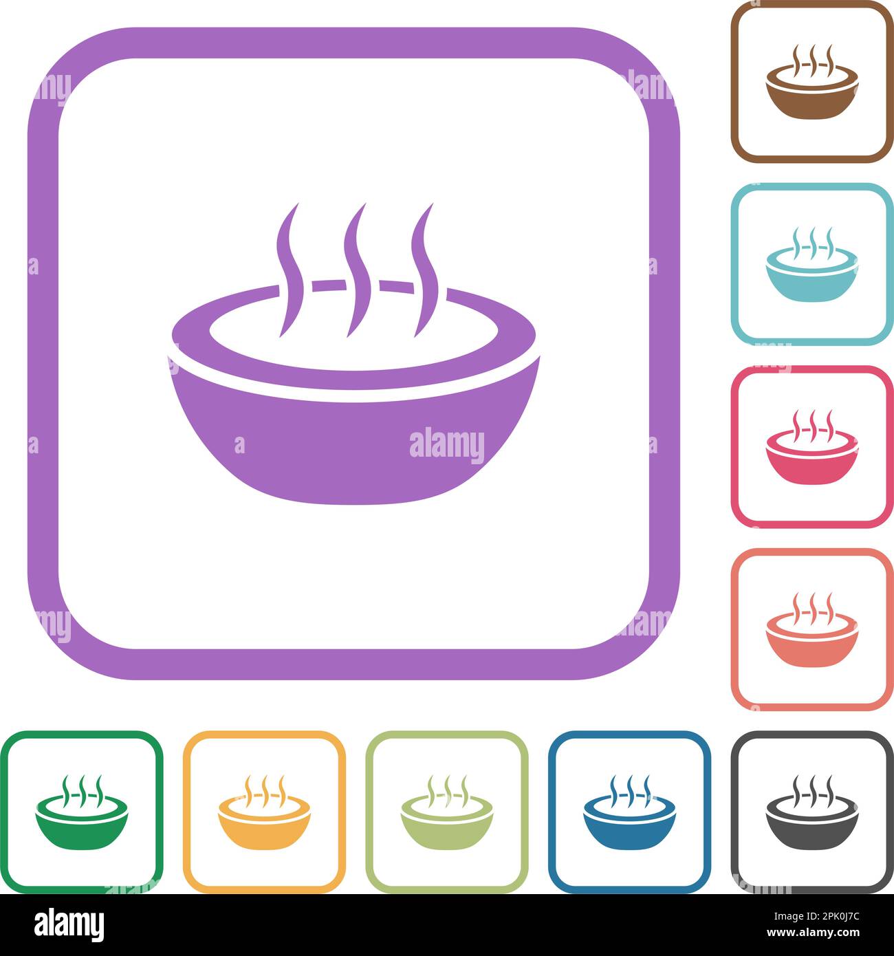 Steaming bowl simple icons in color rounded square frames on white ...