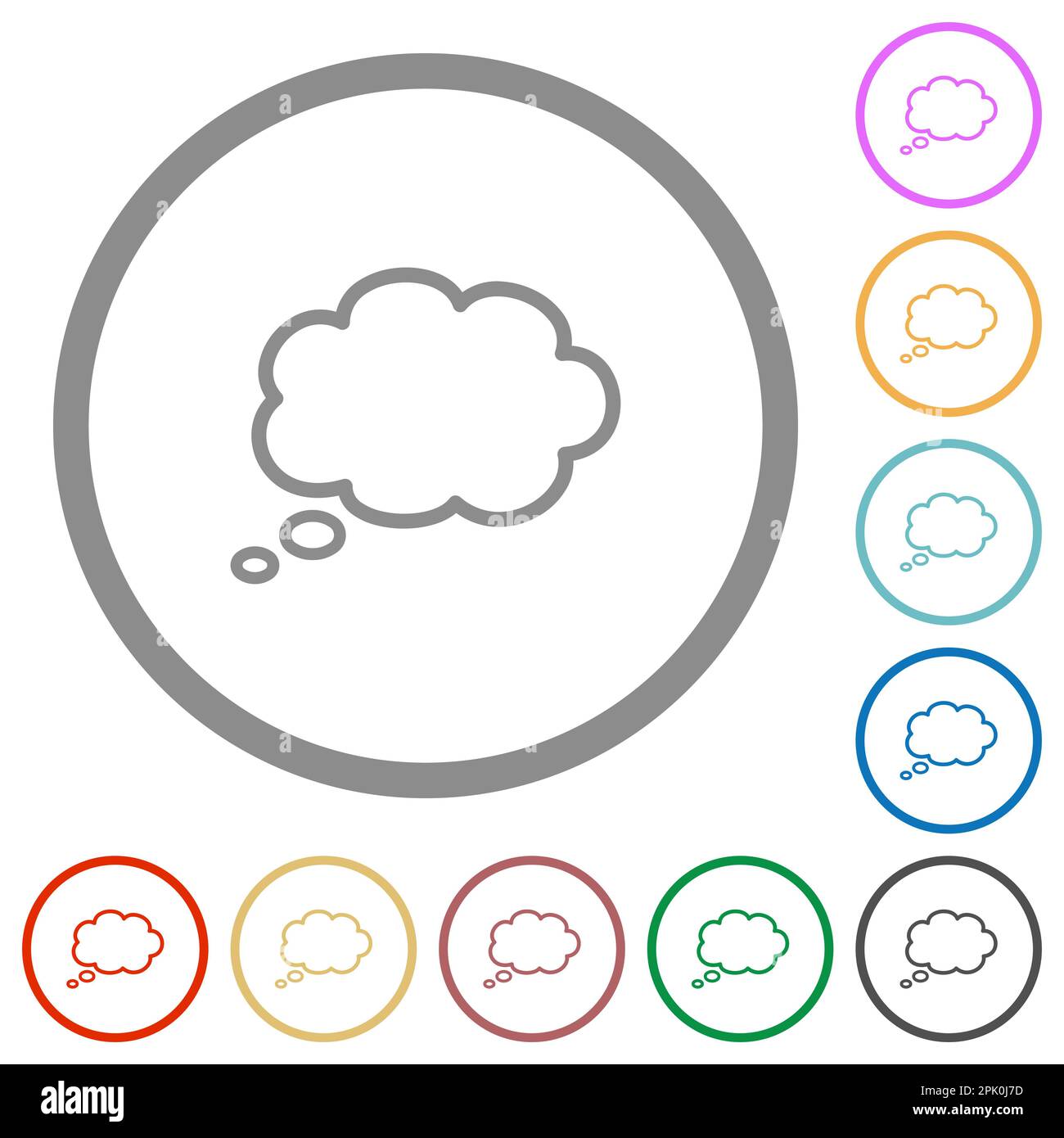 Single oval thought cloud outline flat color icons in round outlines on ...