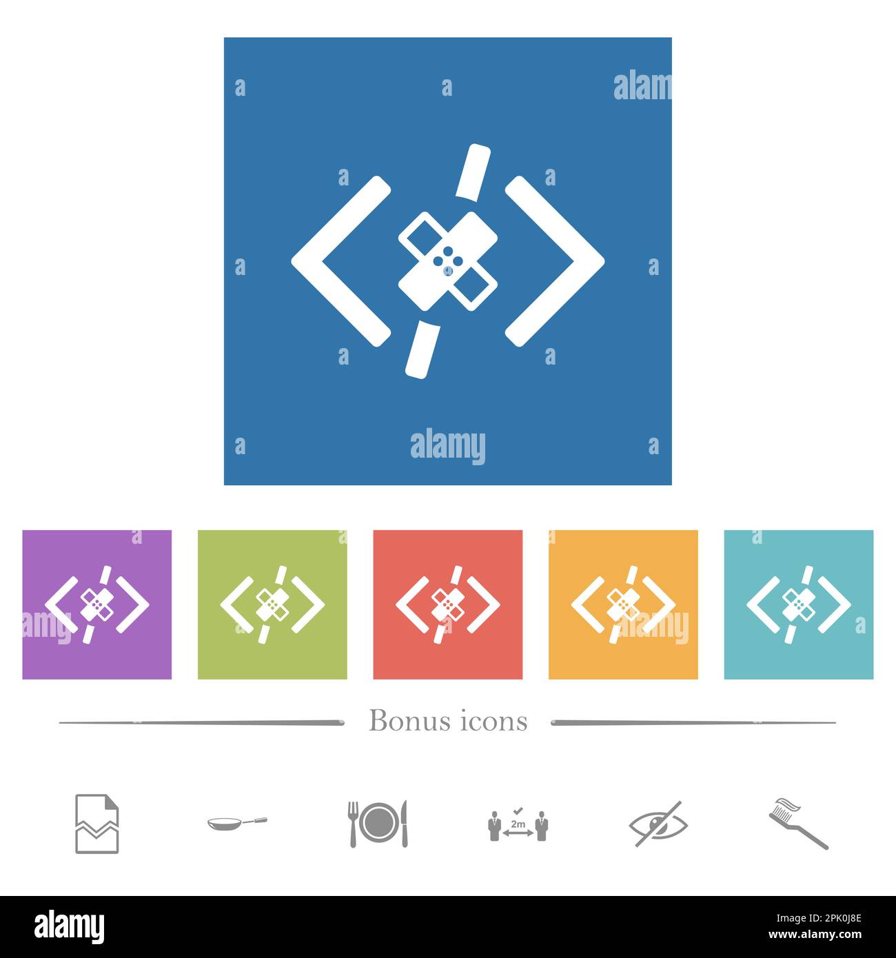 Software patch flat white icons in square backgrounds. 6 bonus icons ...