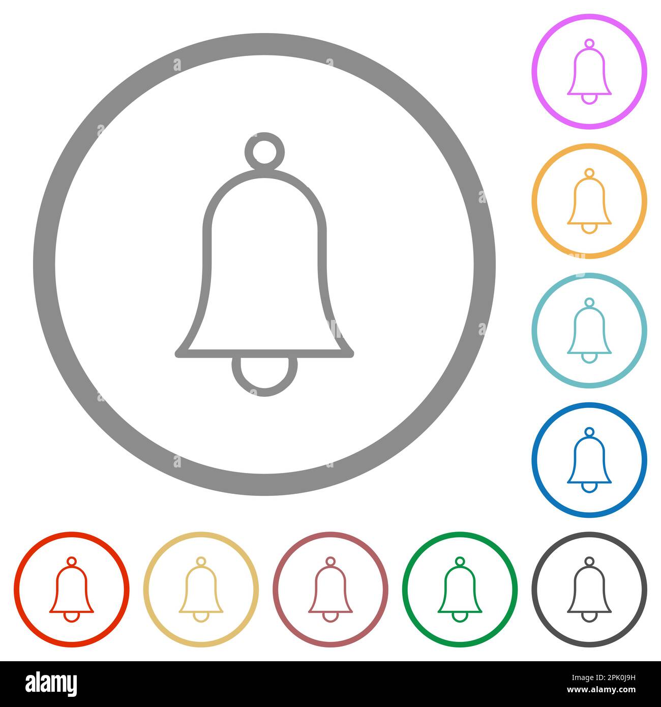 Single bell outline flat color icons in round outlines on white ...