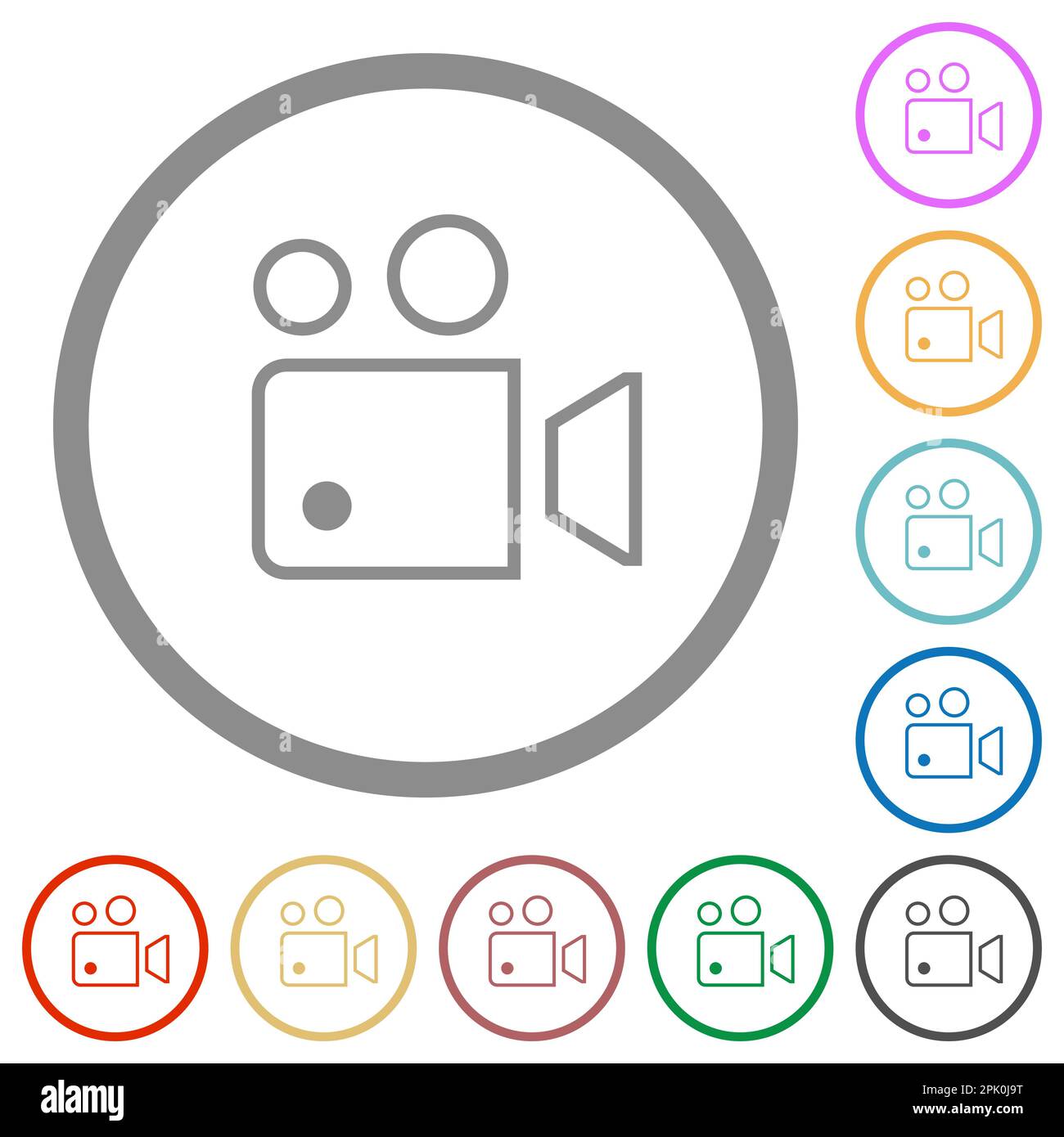 Movie projector outline flat color icons in round outlines on white ...