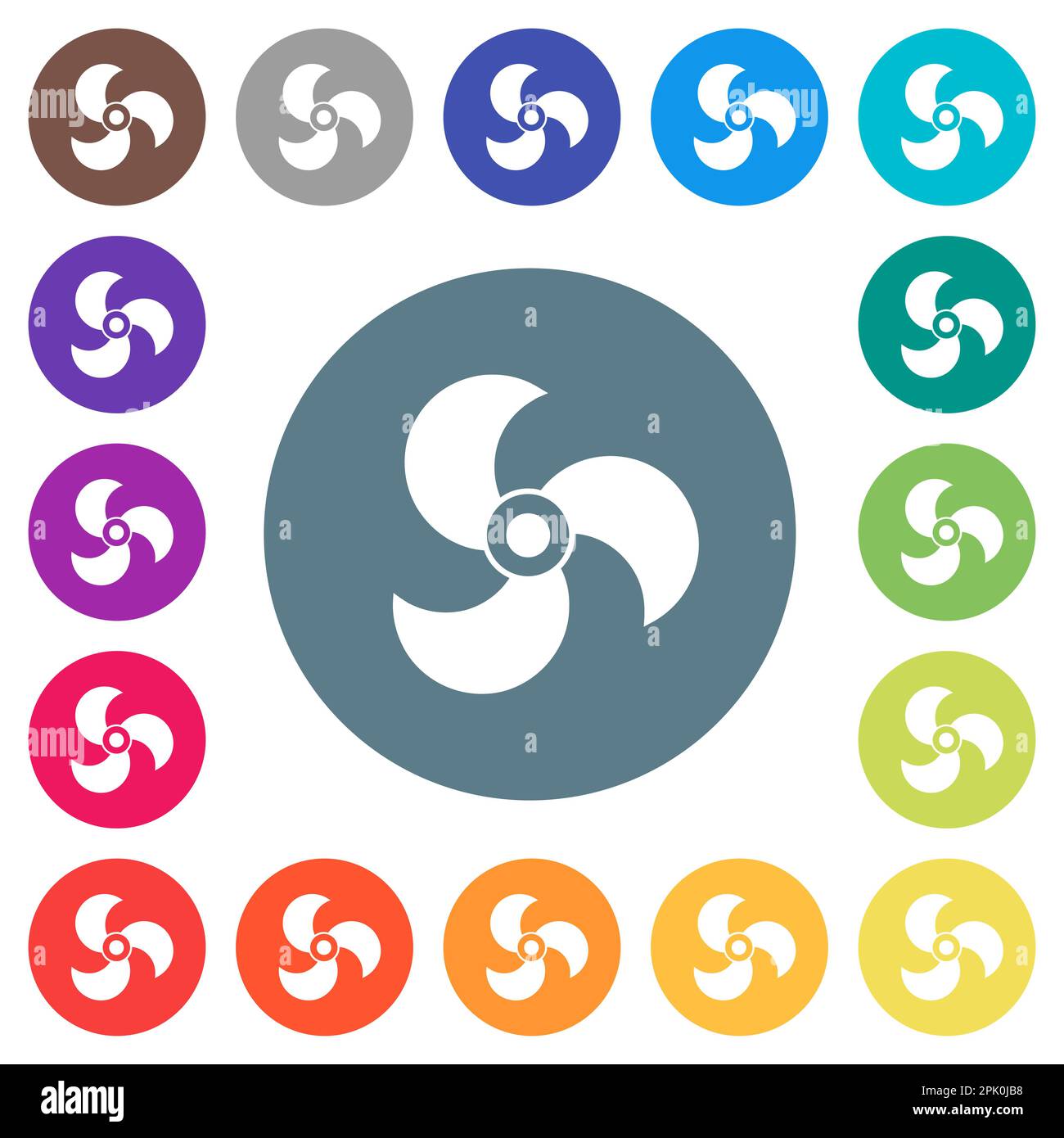 Propeller solid flat white icons on round color backgrounds. 17 background color variations are ...