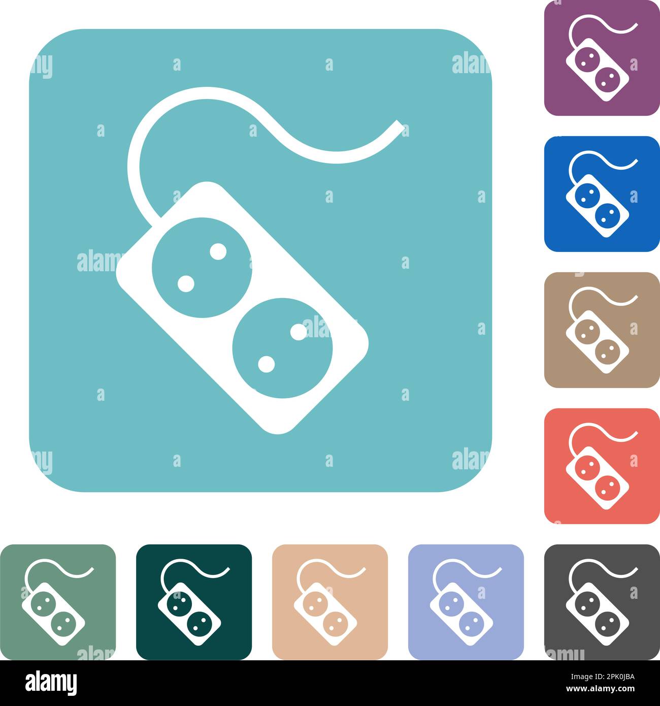 Portable electrical outlet with two sockets and cord solid icons on ...