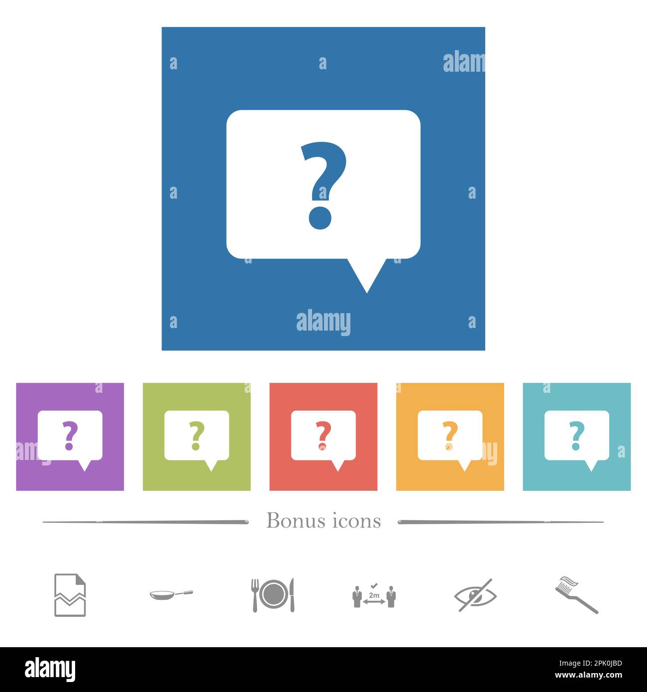 Rounded square help chat bubble solid flat white icons in square backgrounds. 6 bonus icons ...