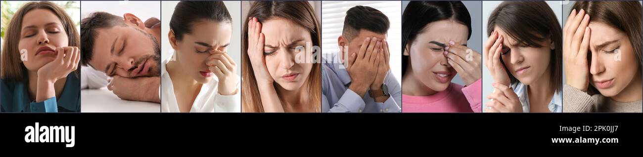 Collage with photos of tired people. Banner design Stock Photo - Alamy