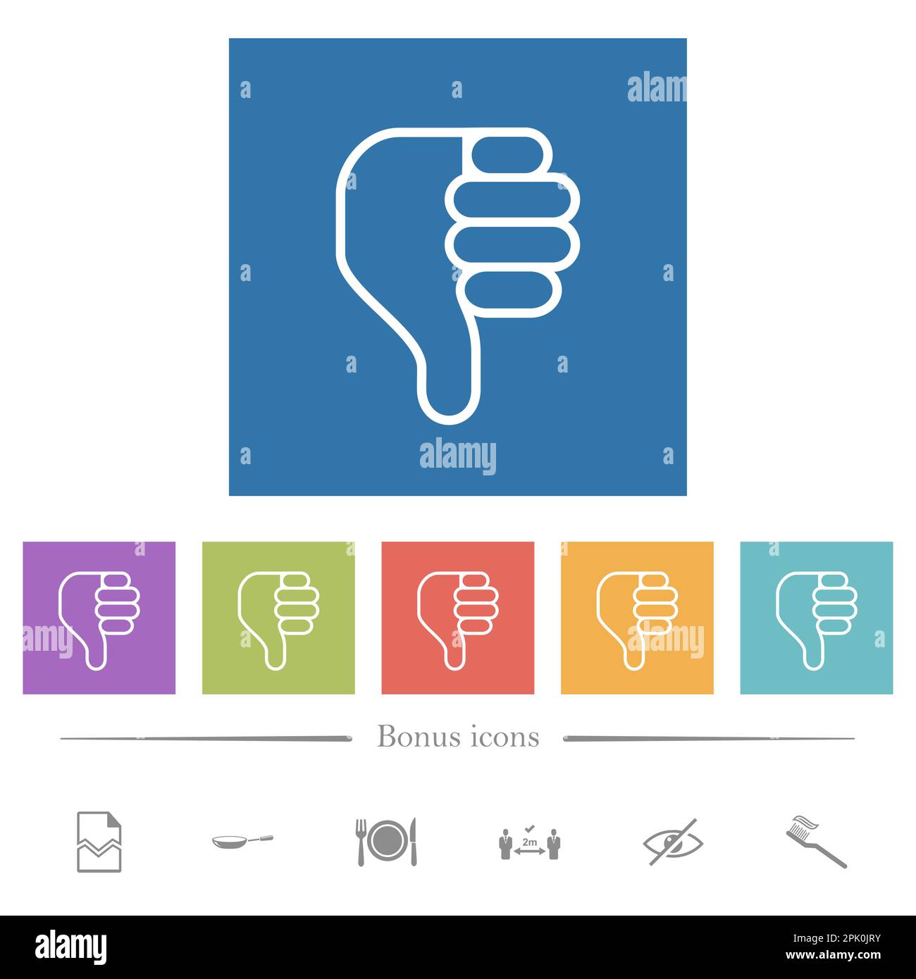 left handed thumbs down outline flat white icons in square backgrounds ...