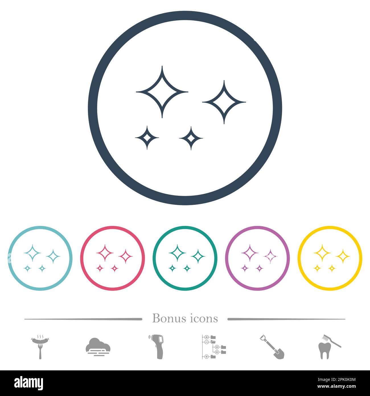 Glare stars outline flat color icons in round outlines. 6 bonus icons ...
