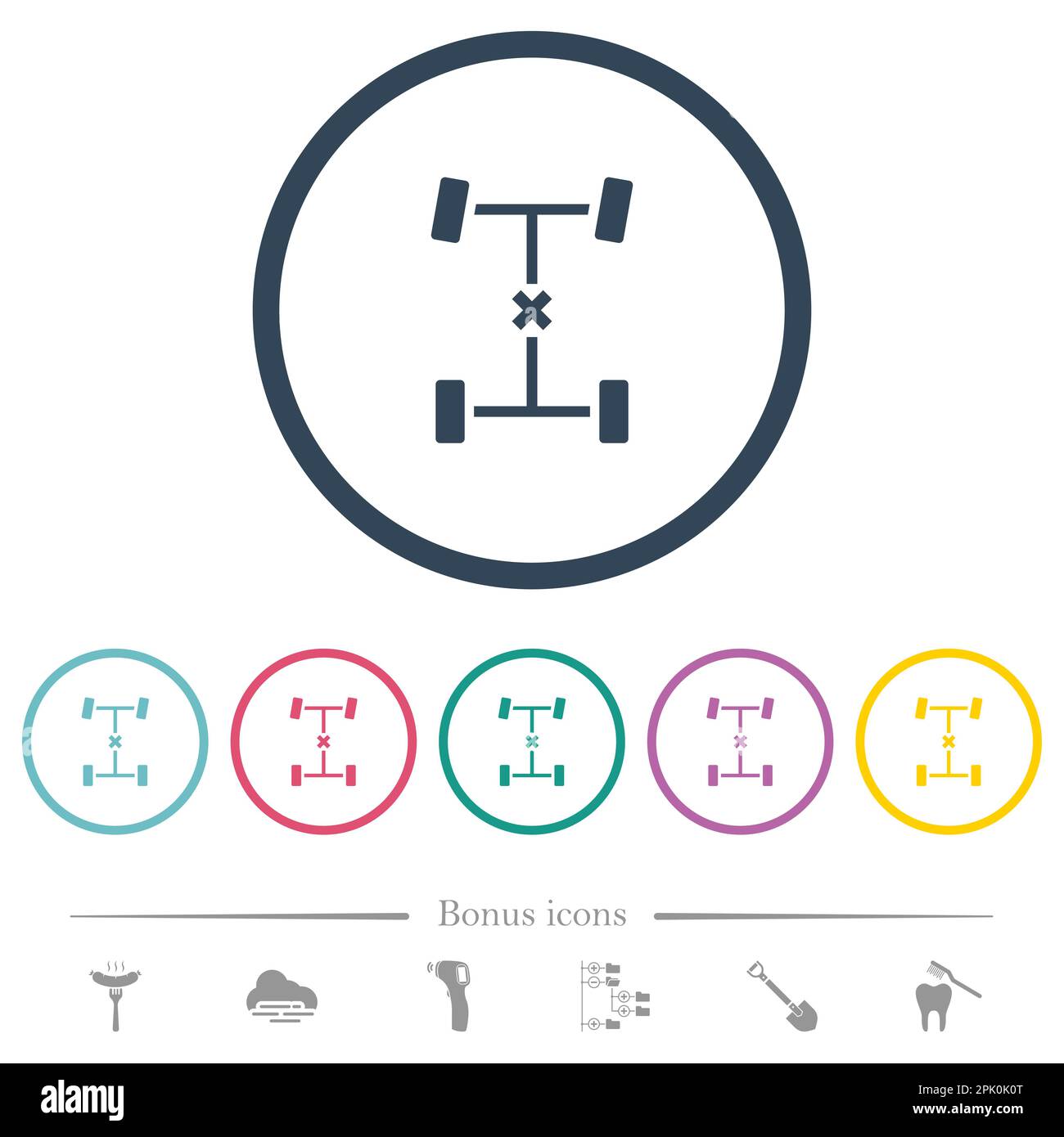 Central Differential Lock Flat Color Icons In Round Outlines 6 Bonus Icons Included Stock