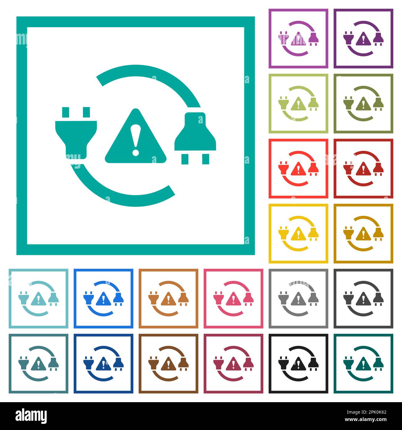 Electrical hazard solid flat color icons with quadrant frames on white background Stock Vector ...