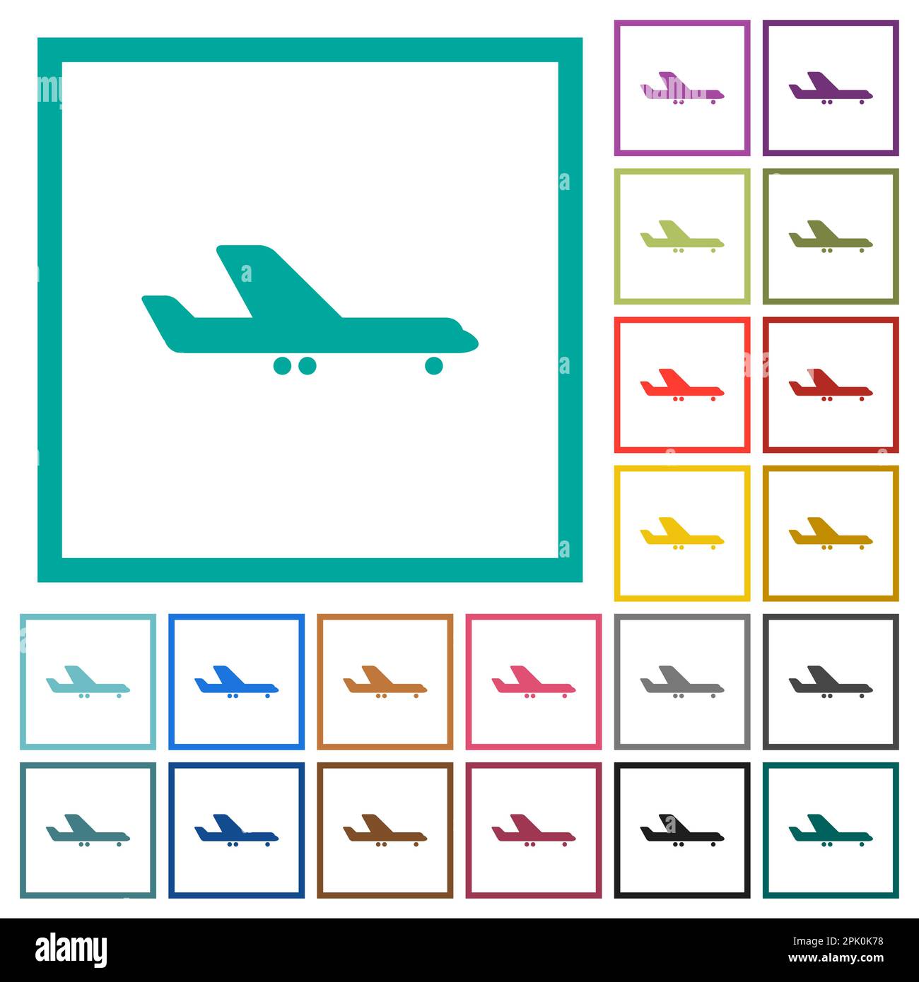 Airplane side view flat color icons with quadrant frames on white ...