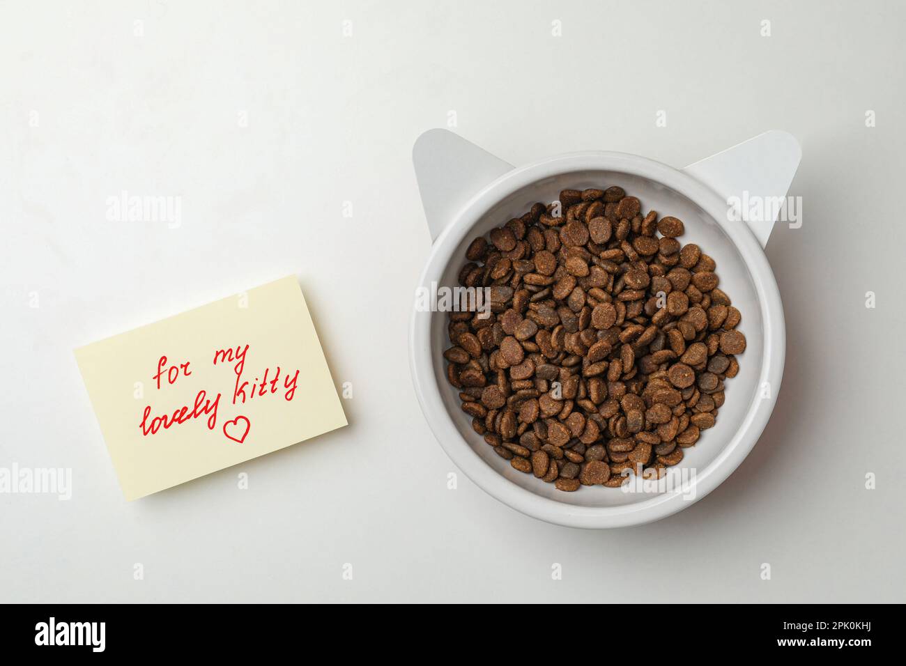 Feeding bowl of kibble with cat ears and cute note For My Lovely Kitty ...