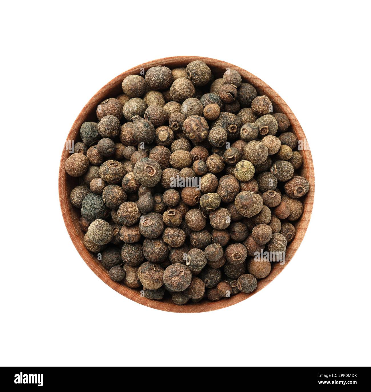 Bowl of allspice pepper grains isolated on white, top view Stock Photo ...