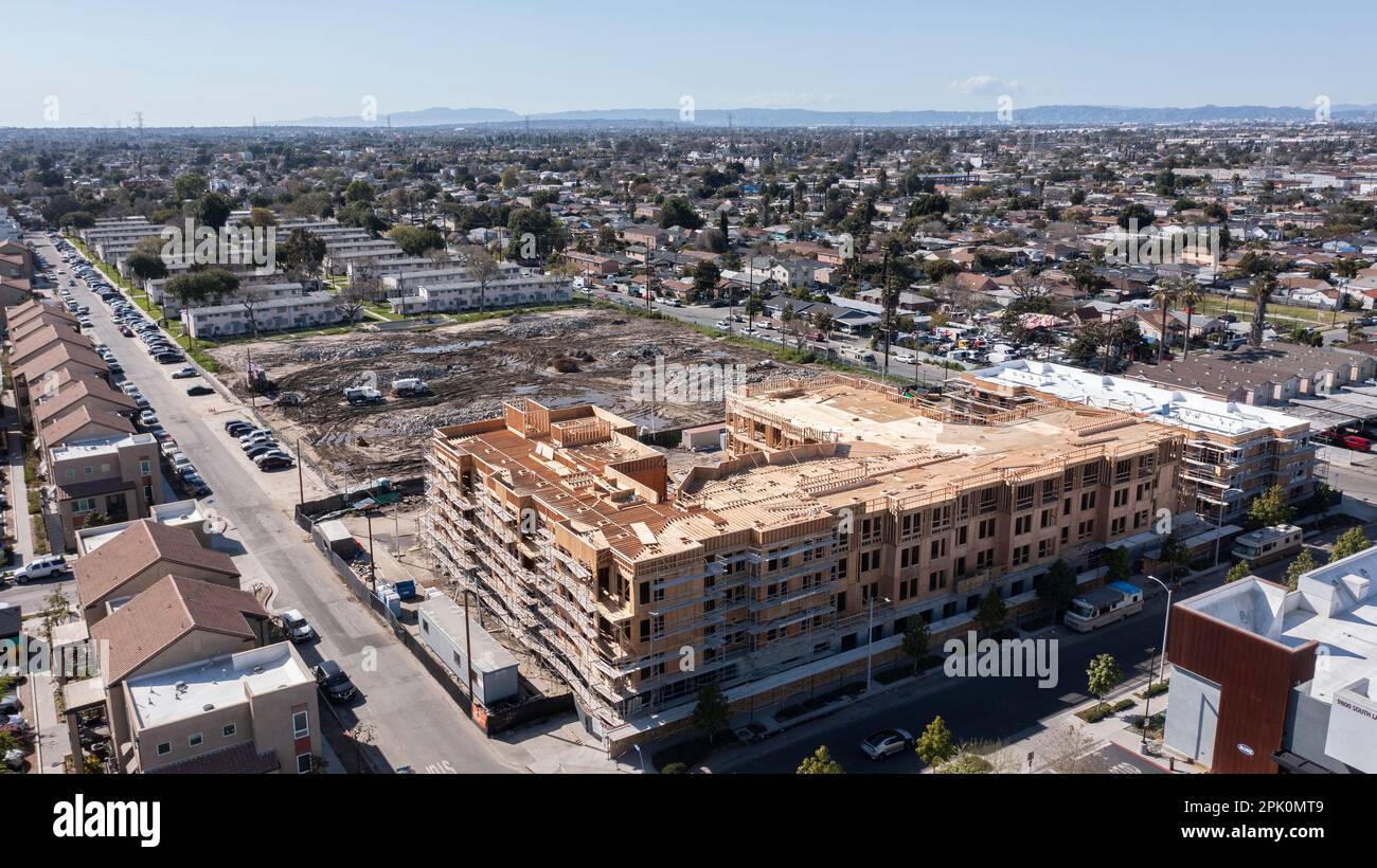 Watts, California, USA - February 25, 2023: Afternoon aerial view of ...