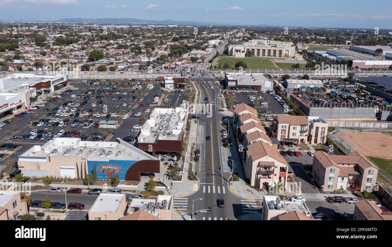 Watts, California, USA - February 25, 2023: Afternoon aerial view of ...