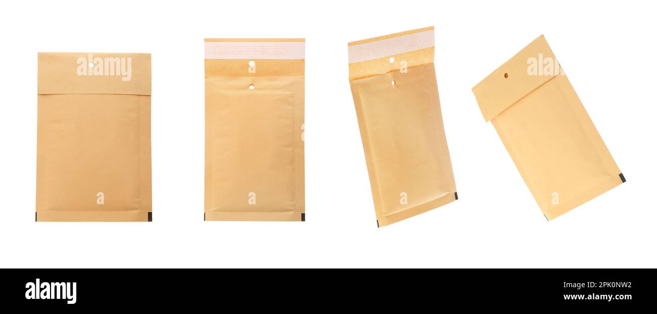 Set with kraft paper envelopes on white background. Banner design Stock ...