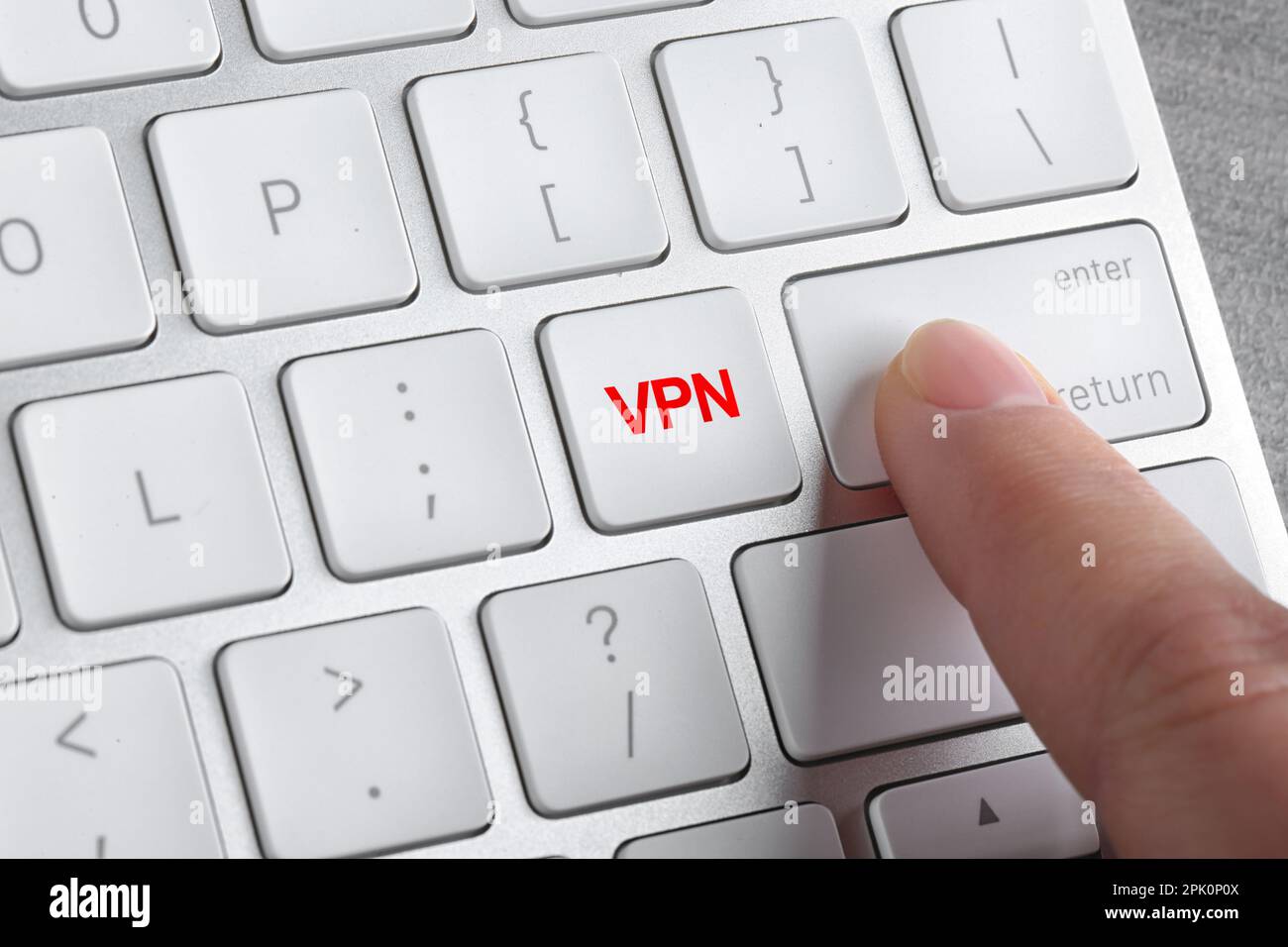 VPN concept. Woman pressing button on computer keyboard, closeup Stock ...