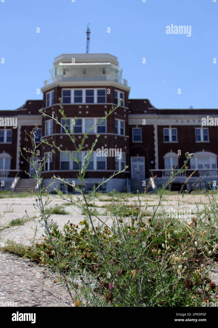 Floyd Bennett Field, overgrown with grass, Art Deco building of former ...