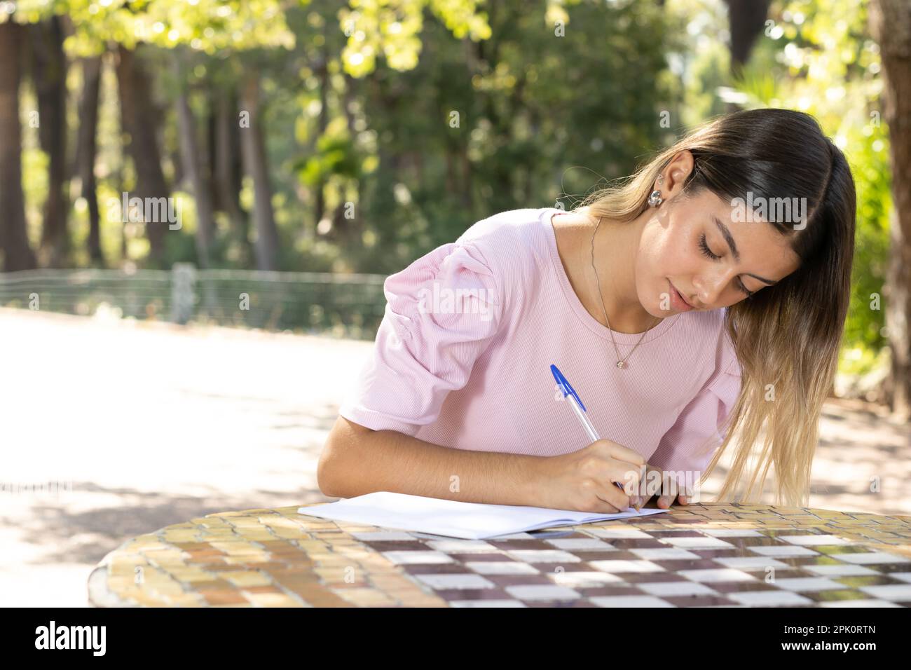 Concentrated teenager girl writing in a book Stock Photo - Alamy