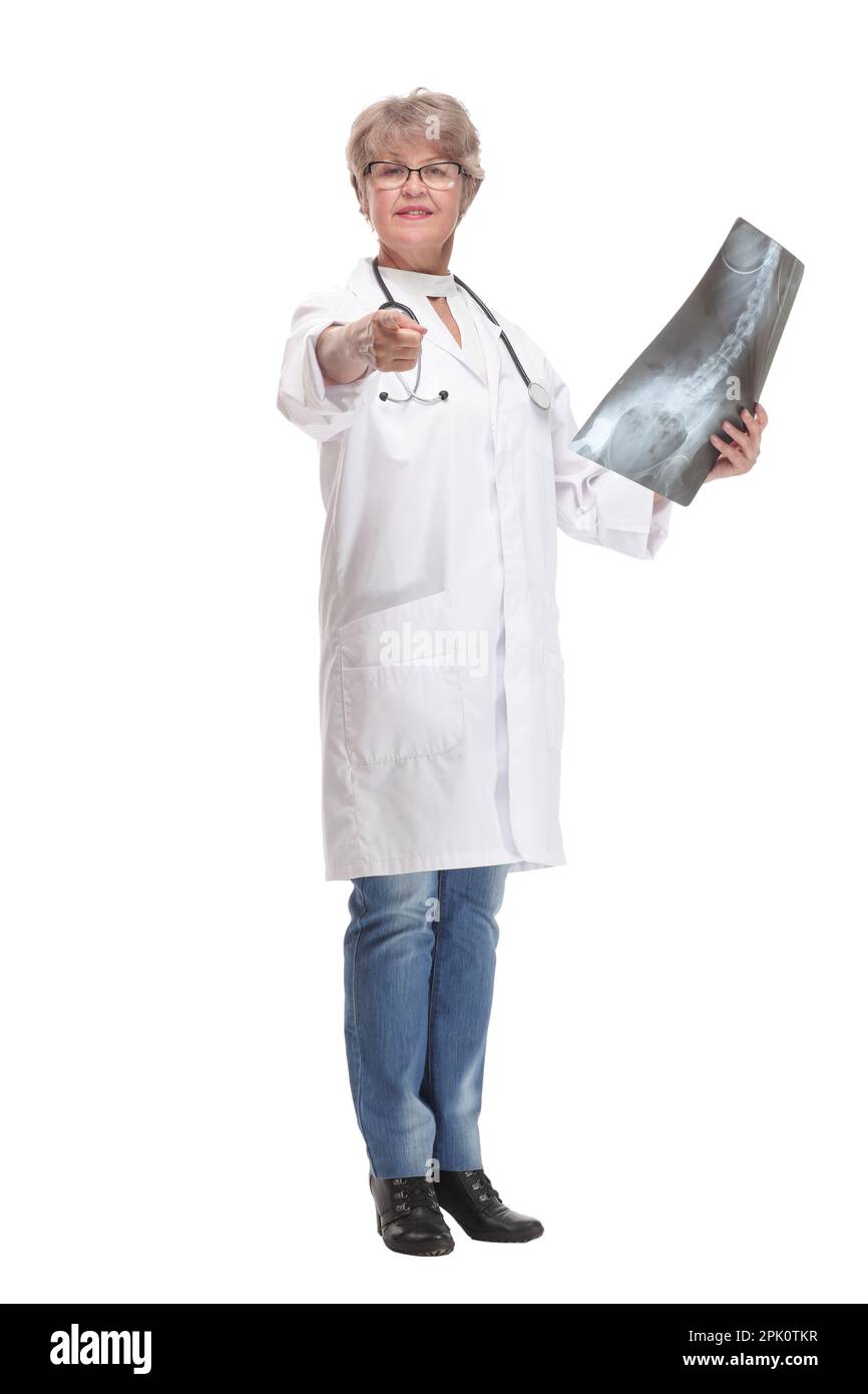 Front view of female doctor wearing stethoscope and glasses looking at ...