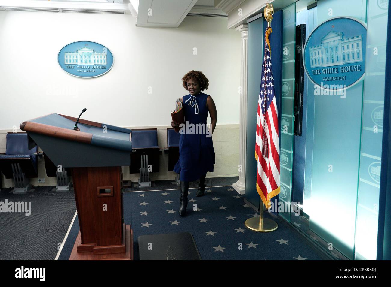 White House Press Secretary Karine Jean-Pierre arrives at a daily press ...