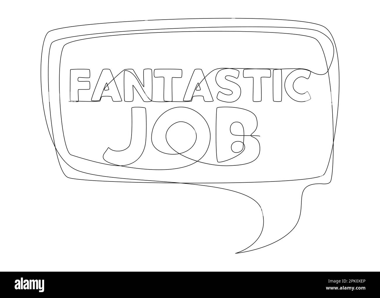 One Continuous Line Of Speech Bubble With Fantastic Job Text Thin Line Illustration Vector