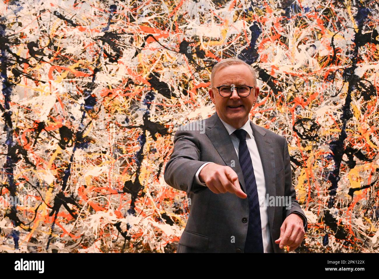 Australian Prime Minister Anthony Albanese stands in front of ‘Blue ...