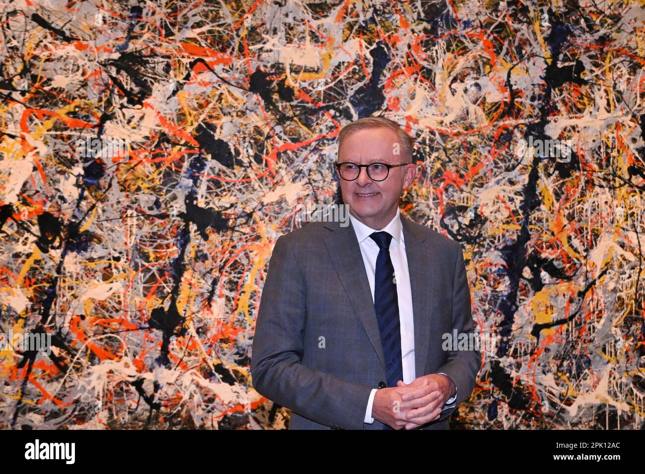 Australian Prime Minister Anthony Albanese stands in front of ‘Blue ...