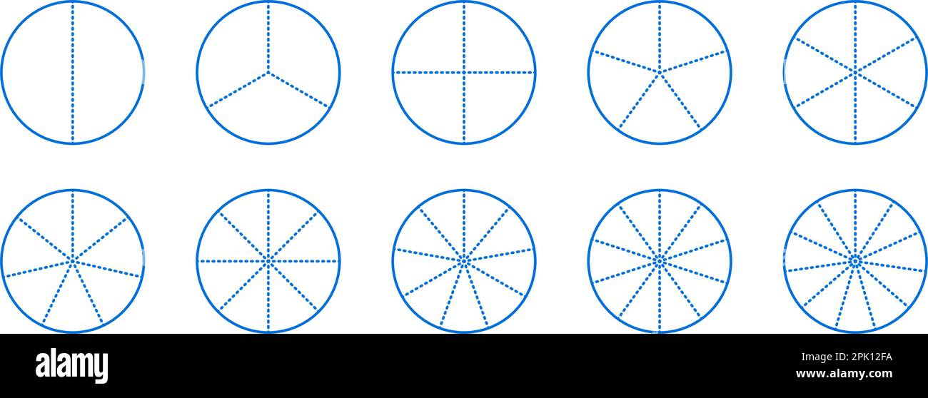 Circle segments collection. Pie diagrams set. Round sections and slices pack. Dotted segments ...