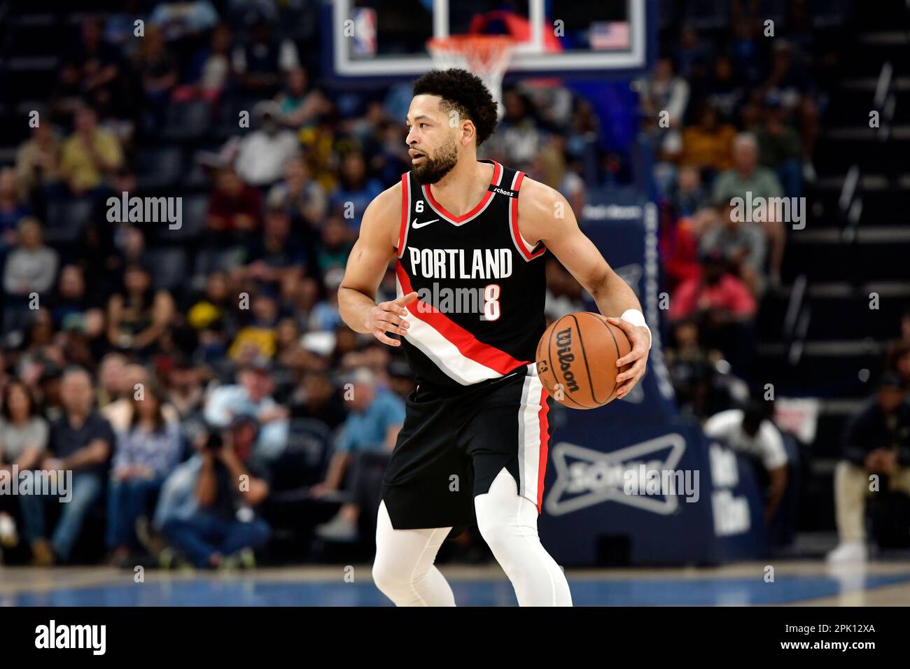Portland Trail Blazers guard Skylar Mays (8) handles the ball in the ...