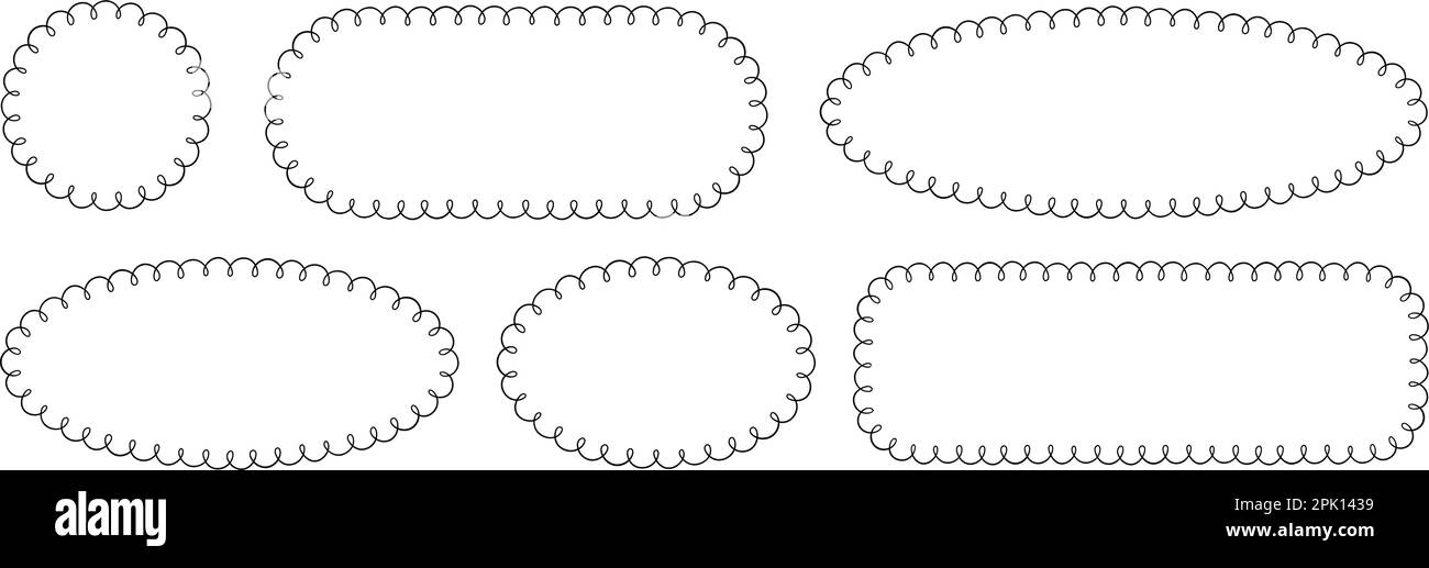 Doodle circle and oval scalloped frames. Hand drawn scalloped edge ...