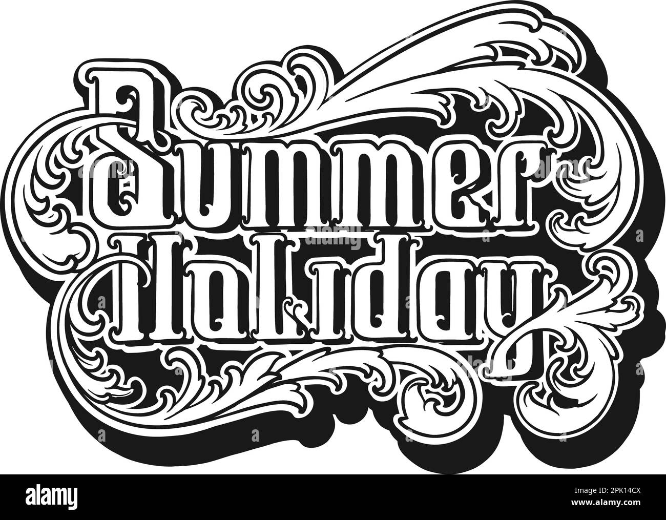 Classic lettering summer holiday word luxury floral frame monochrome ...