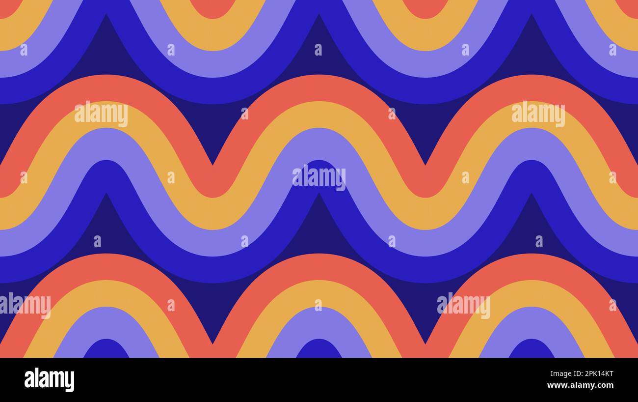 Retro Waves Seamless Pattern Rainbow Wavy Stripes Repeating Background Colorful Curved And
