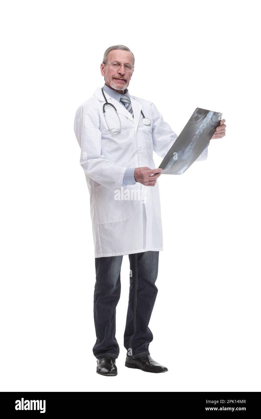 Front view of a doctor with stethoscope studying x-ray image Stock ...